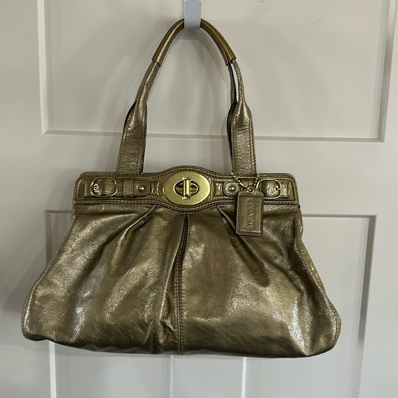 Coach | Bags | Coach Metallic Gold Shoulder Bag With Turn Lock | Poshmark